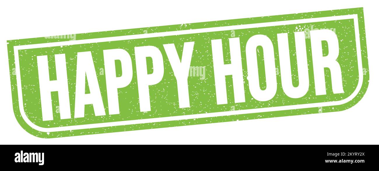 HAPPY HOUR text written on green grungy stamp sign Stock Photo - Alamy