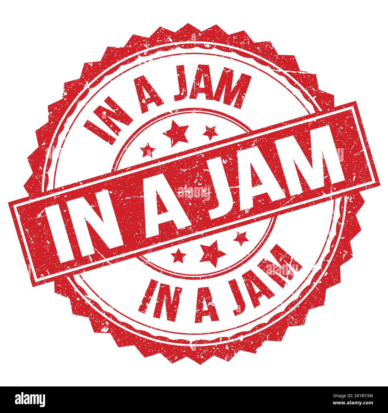 IN A JAM text written on red round stamp sign Stock Photo - Alamy