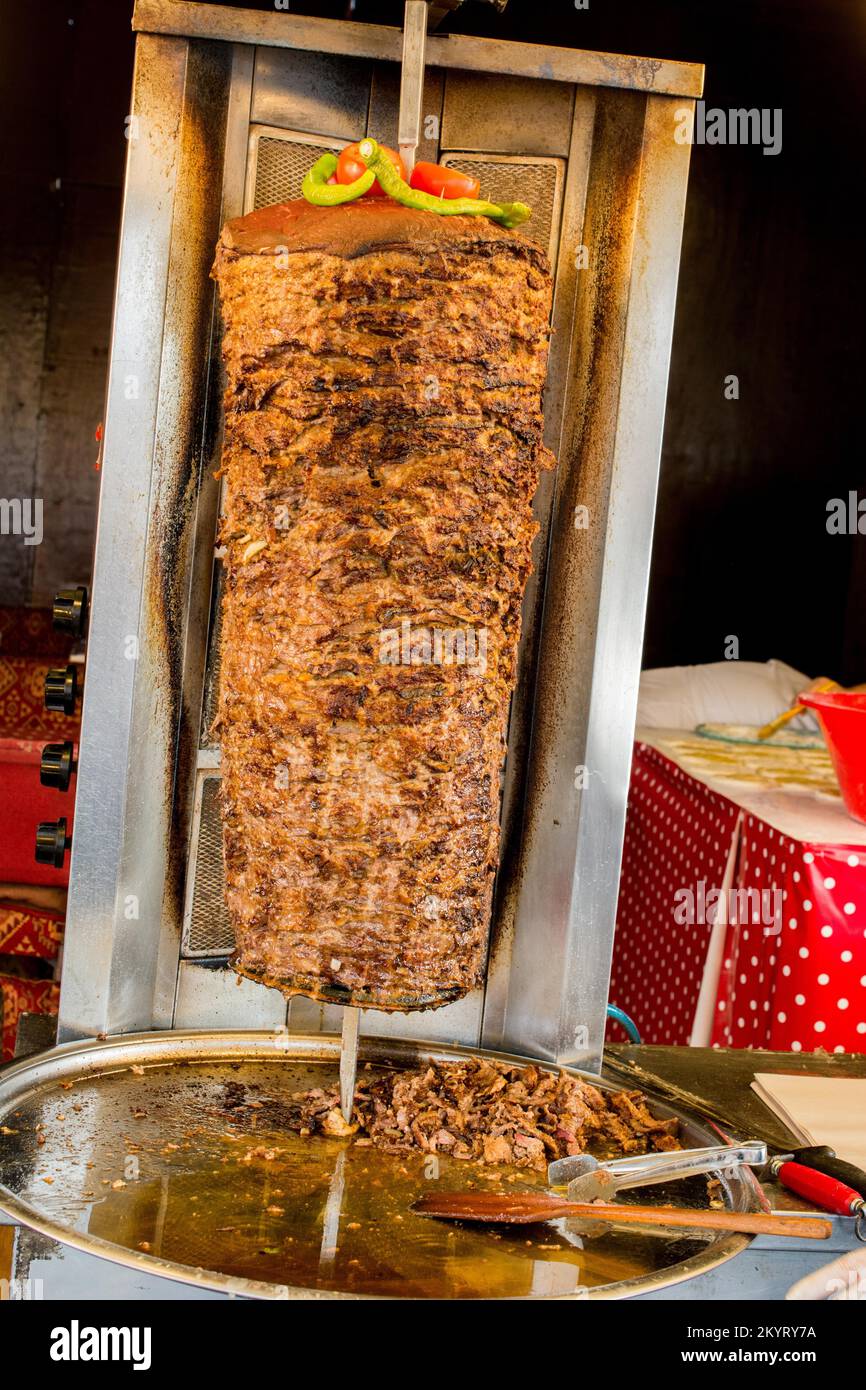 Traditional Turkish Doner Kebab on pole Stock Photo - Alamy