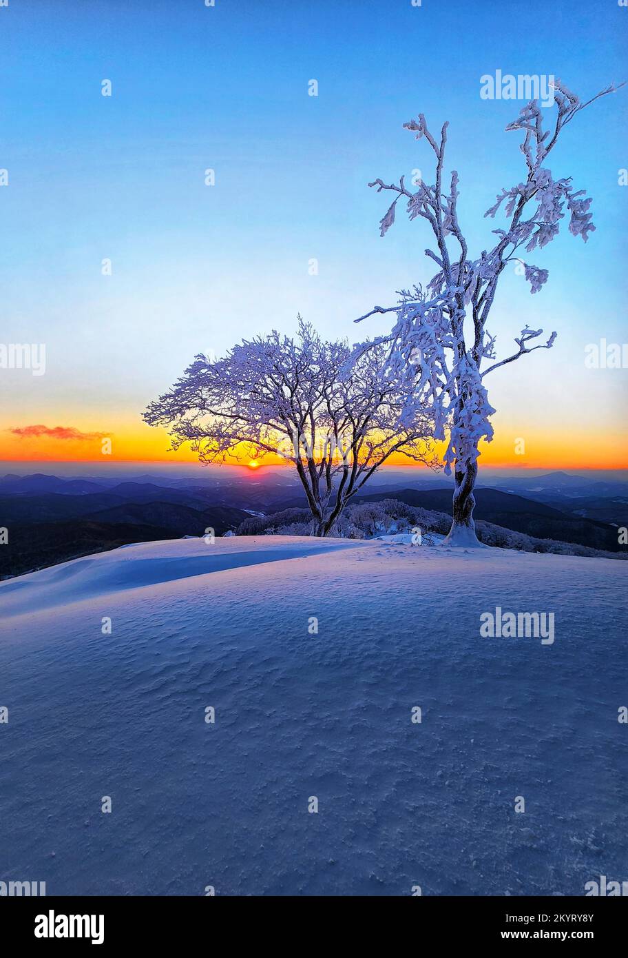 The beautiful rime ice scenery on Sifang Mountain, Hushang Village, Da ...