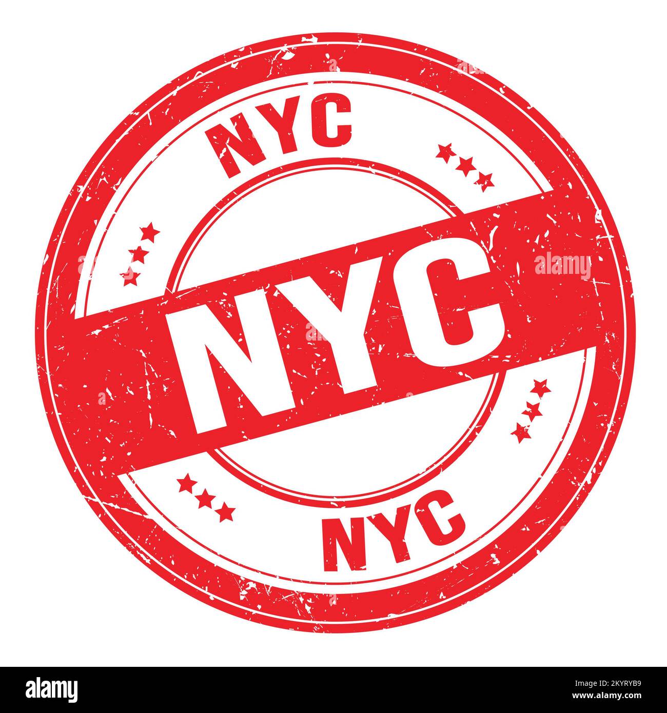 NYC text written on red round grungy stamp sign Stock Photo - Alamy
