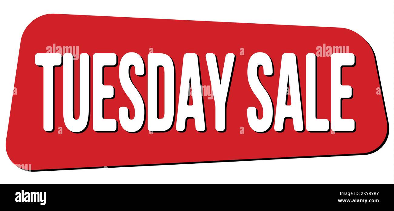 TUESDAY SALE text written on red trapeze stamp sign Stock Photo - Alamy