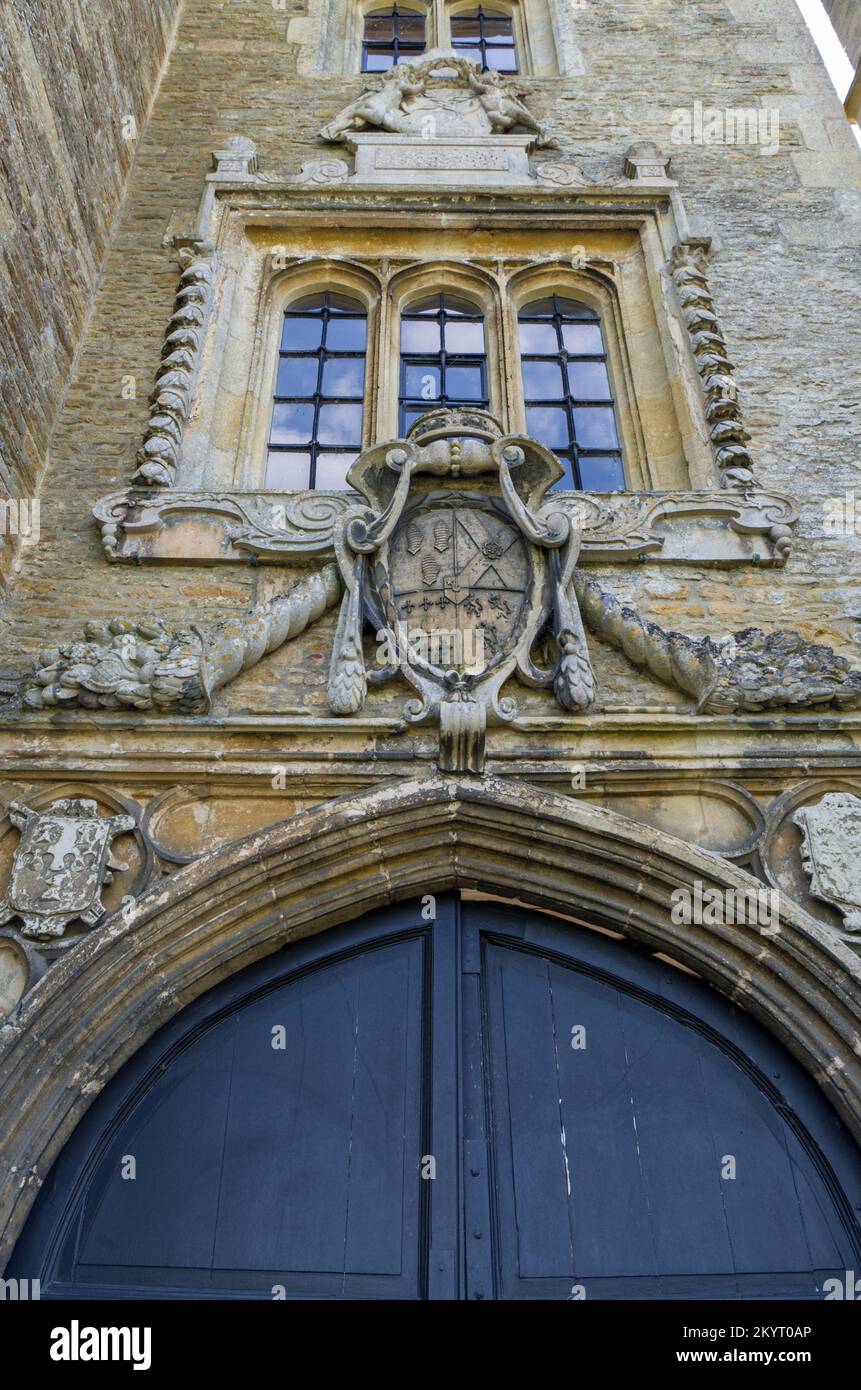 Architectural detail to the e3xterior of Apethorpe Palace, an historic ...