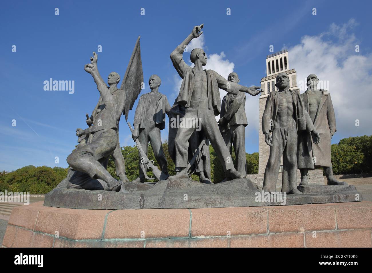 Group of figures by Fritz Cremer with bell tower, memorial to the Nazi ...