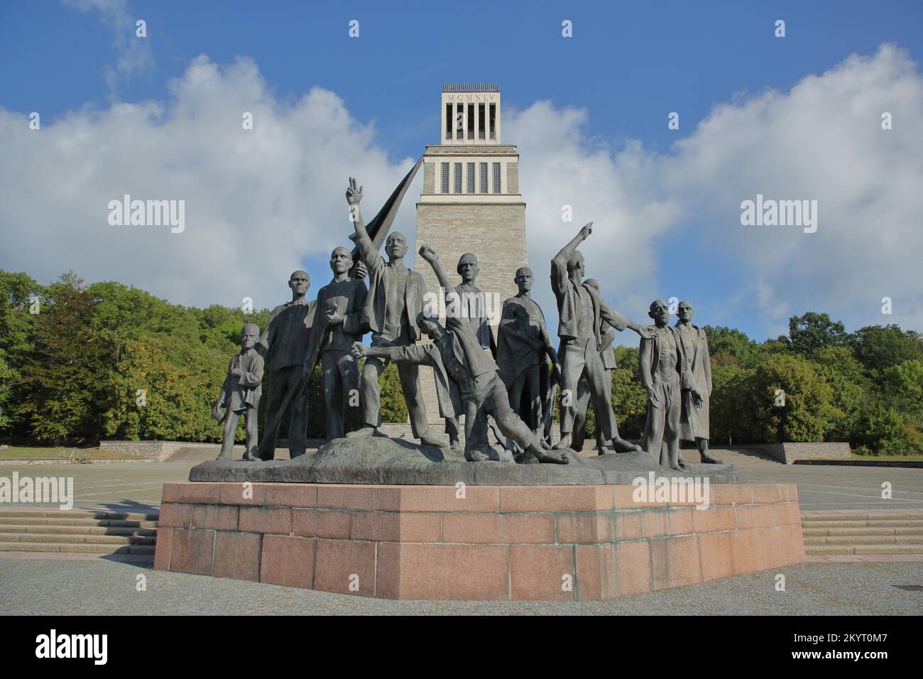Group of figures by Fritz Cremer with bell tower, memorial to the Nazi ...