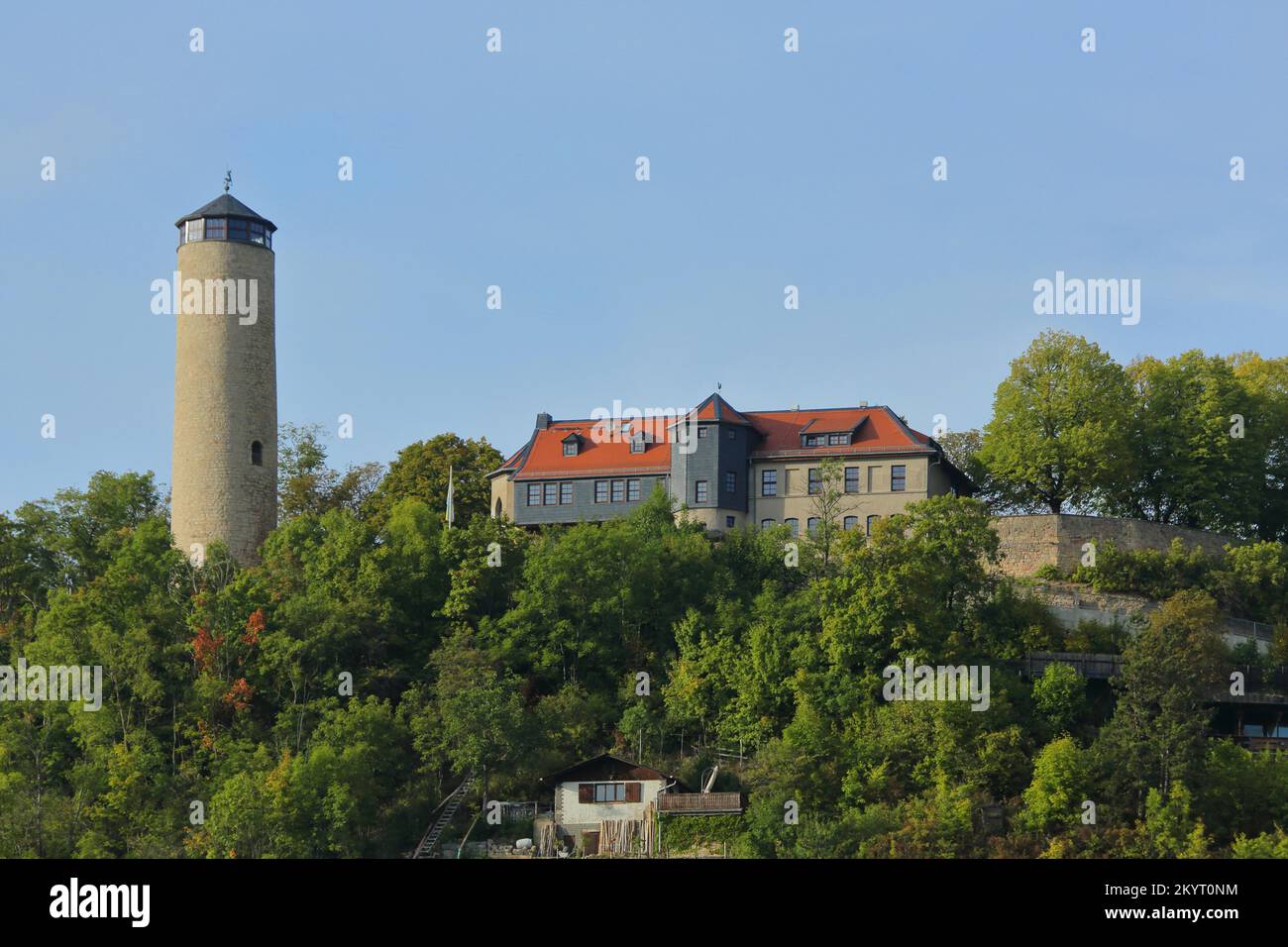 Observation tower Fuchsturm built 12th century with building, Hausberg ...