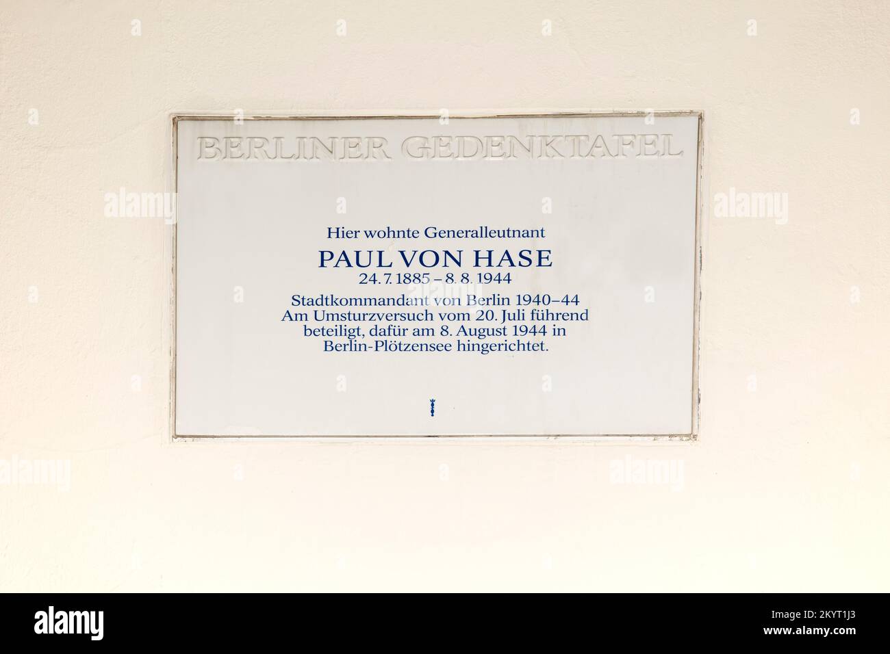 Berlin Memorial Plaque for Lieutenant General Paul von Hase, City ...