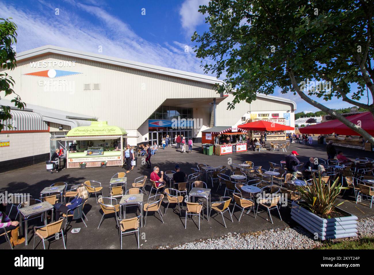 EXETER, DEVON, UK - JULY 1, 2022 trade stand Westpoint Exeter sign ...
