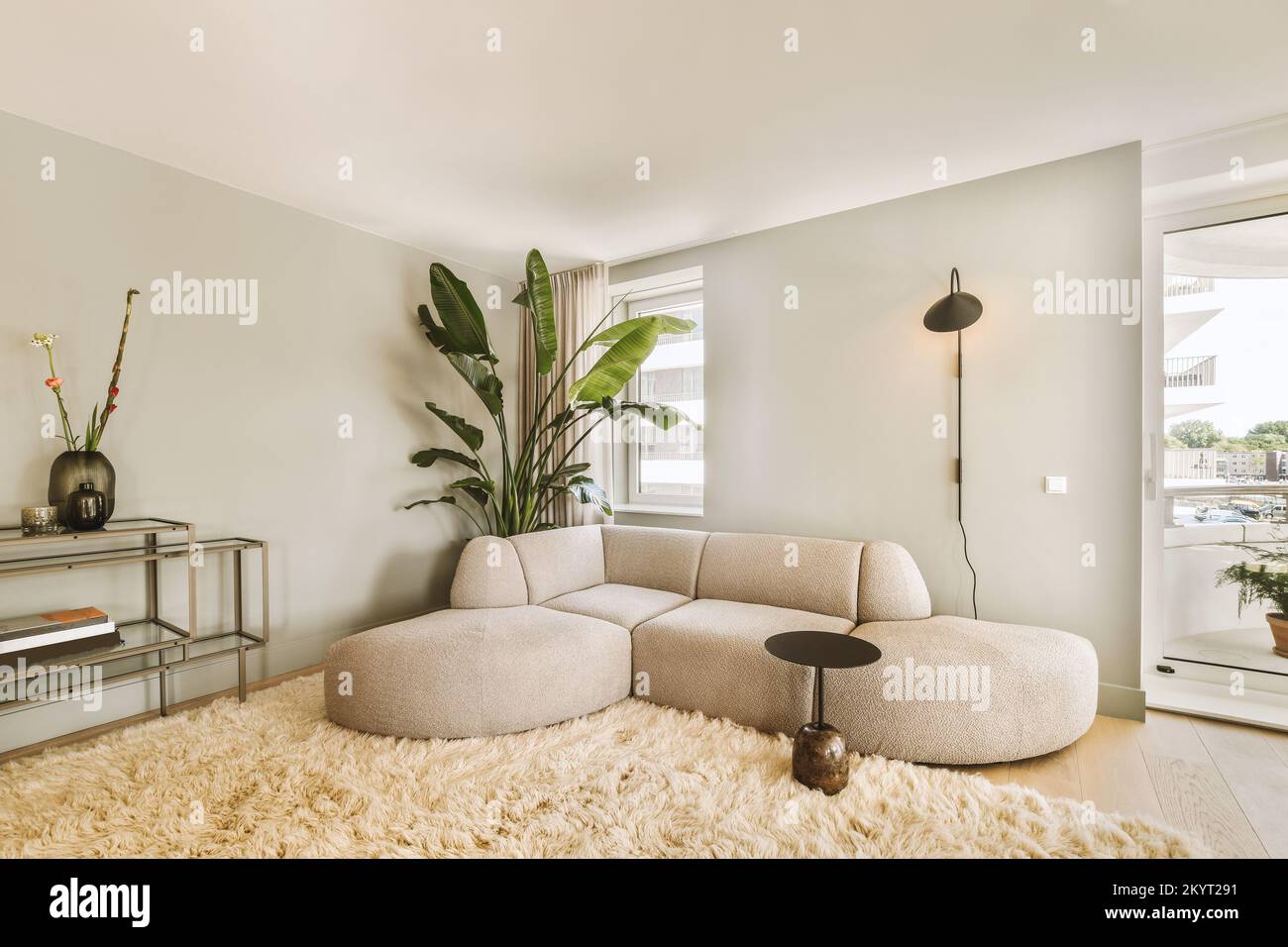 Contemporary minimalist style interior design of light studio apartment ...