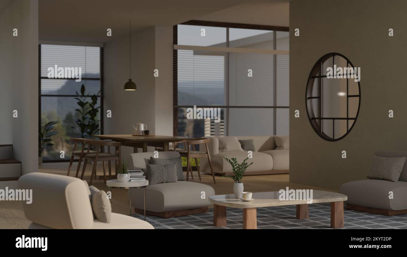 Modern contemporary spacious living room interior design with sofa ...