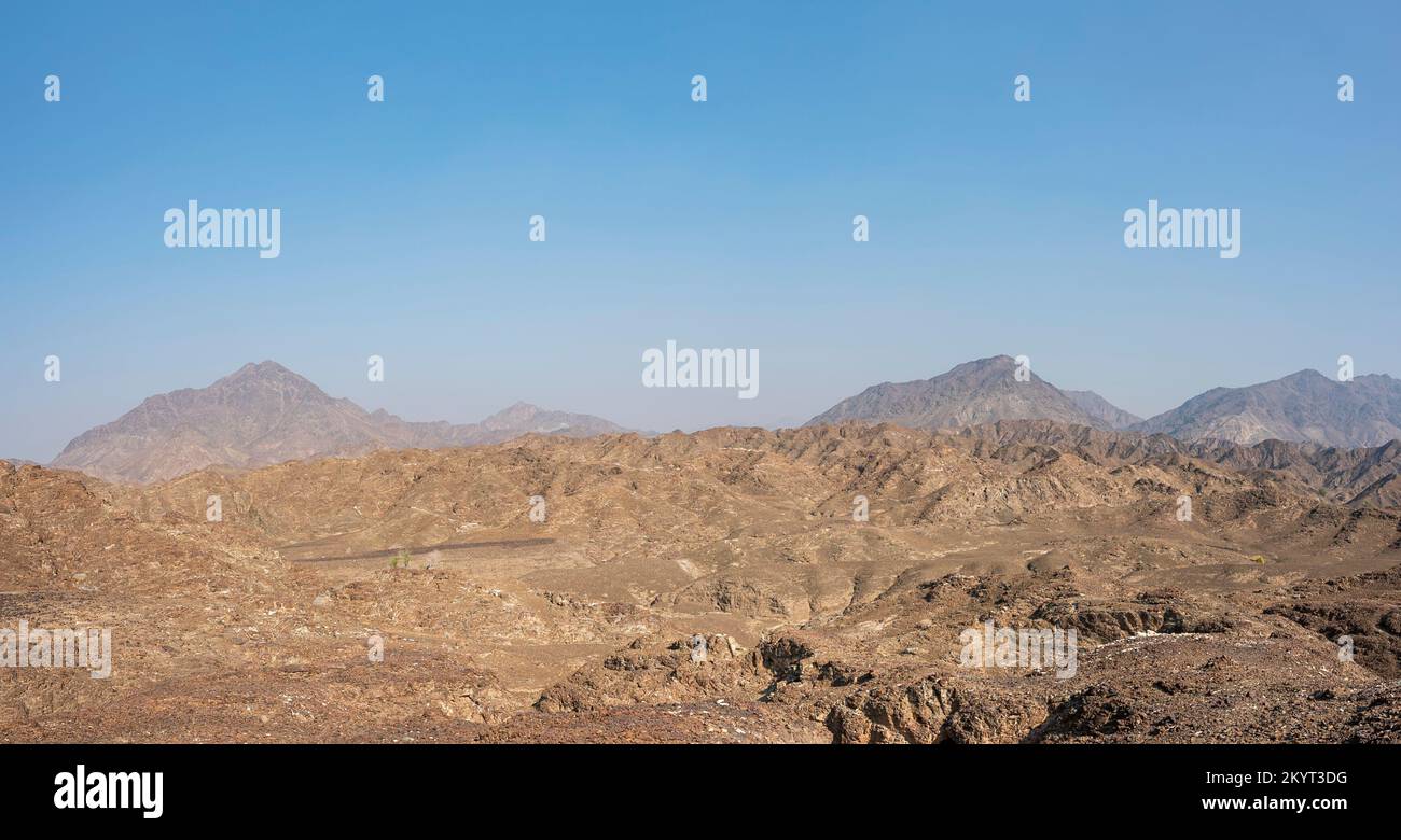 Panoramic landscape of the beautiful Hajar Mountains of the United Arab ...