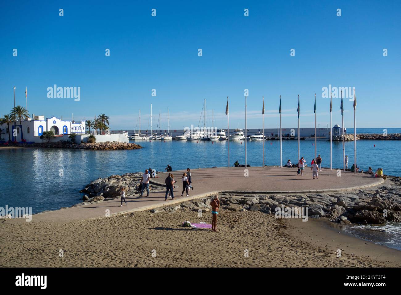 MARBELLA, ANDALUSIA, SPAIN - NOVEMBER 7, 2021 flags flying at the ...