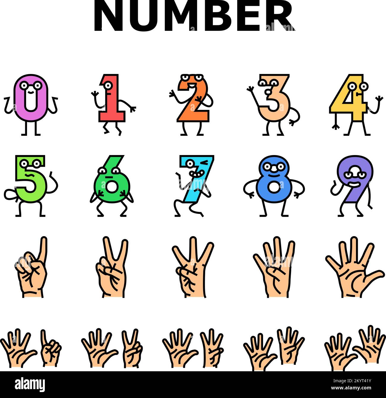 number character cute icons set vector Stock Vector Image & Art - Alamy
