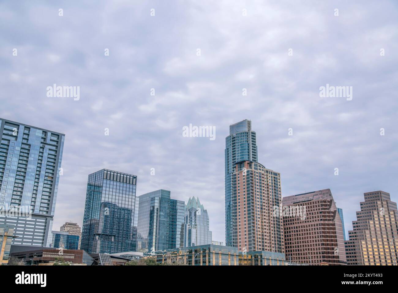 Downtown Austin Texas skyline against a backdrop of sky covered with ...