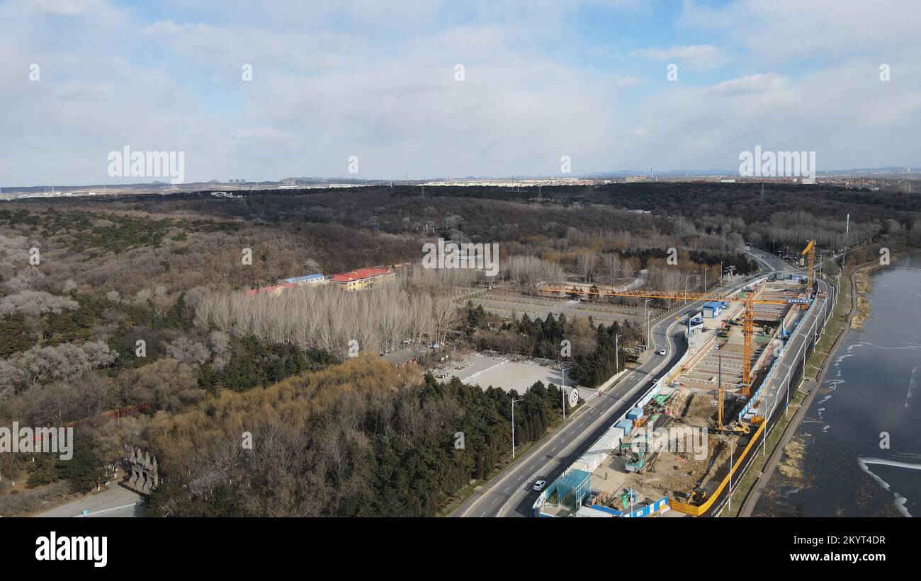 Aerial photo shows the construction site of Dongling Park Station of ...