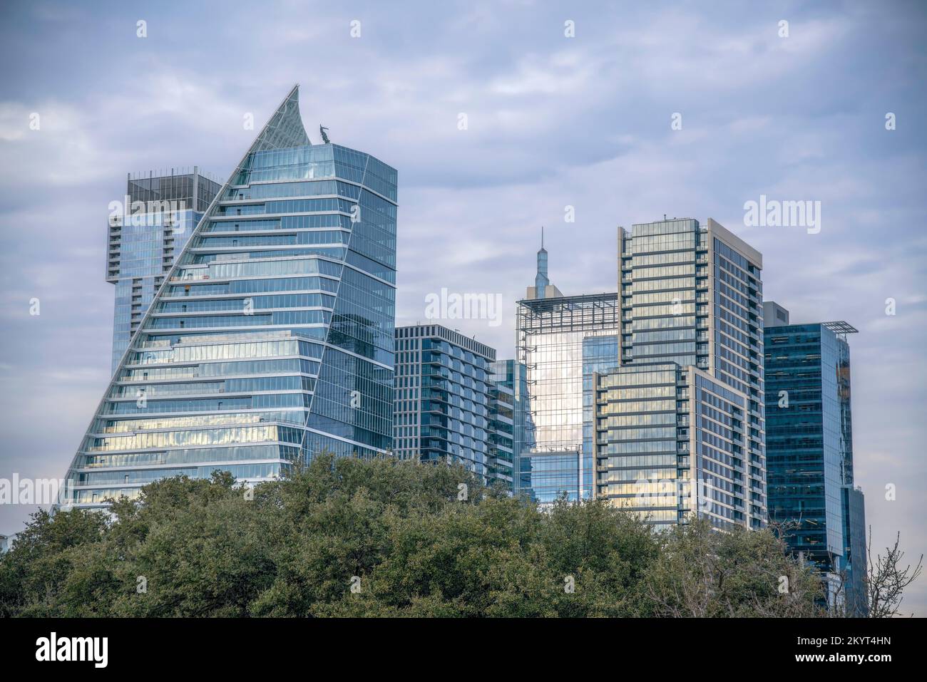 Modern buildings with reflective glass windows in Austin Texas on a ...