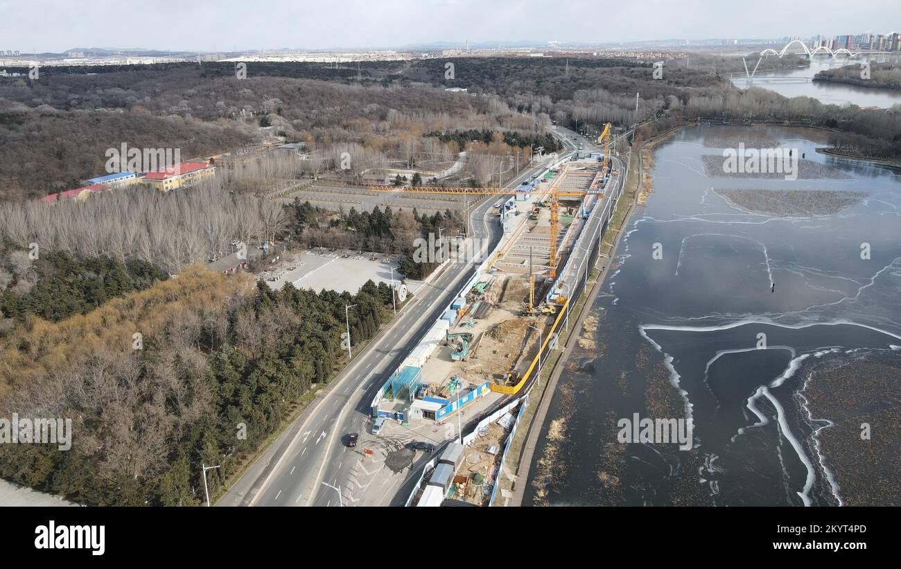 Aerial photo shows the construction site of Dongling Park Station of ...