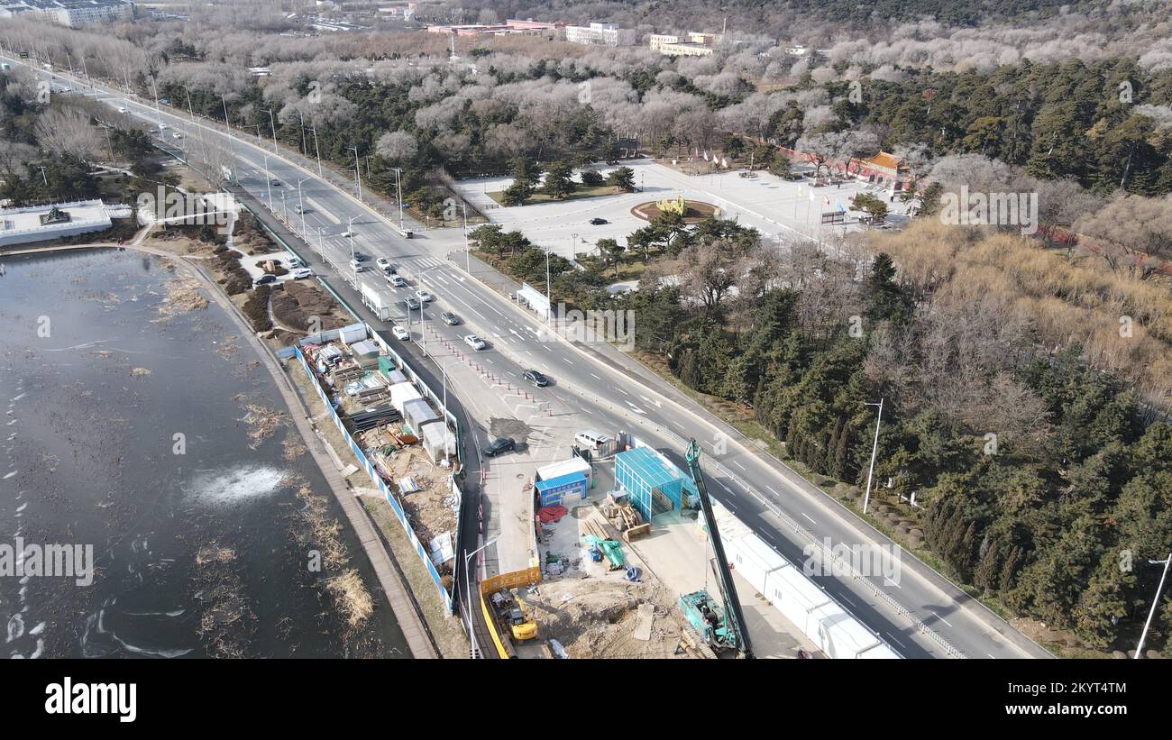 Aerial photo shows the construction site of Dongling Park Station of ...