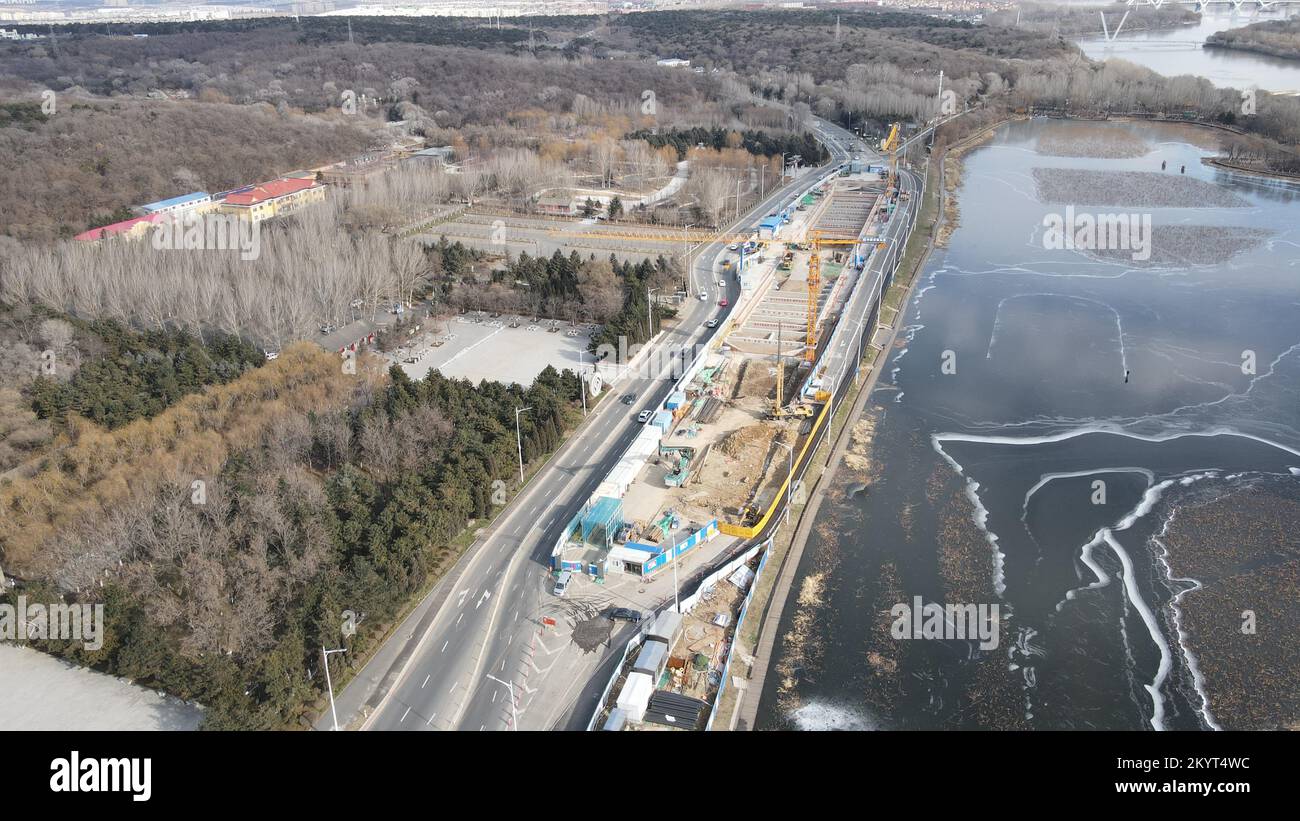 Aerial photo shows the construction site of Dongling Park Station of ...
