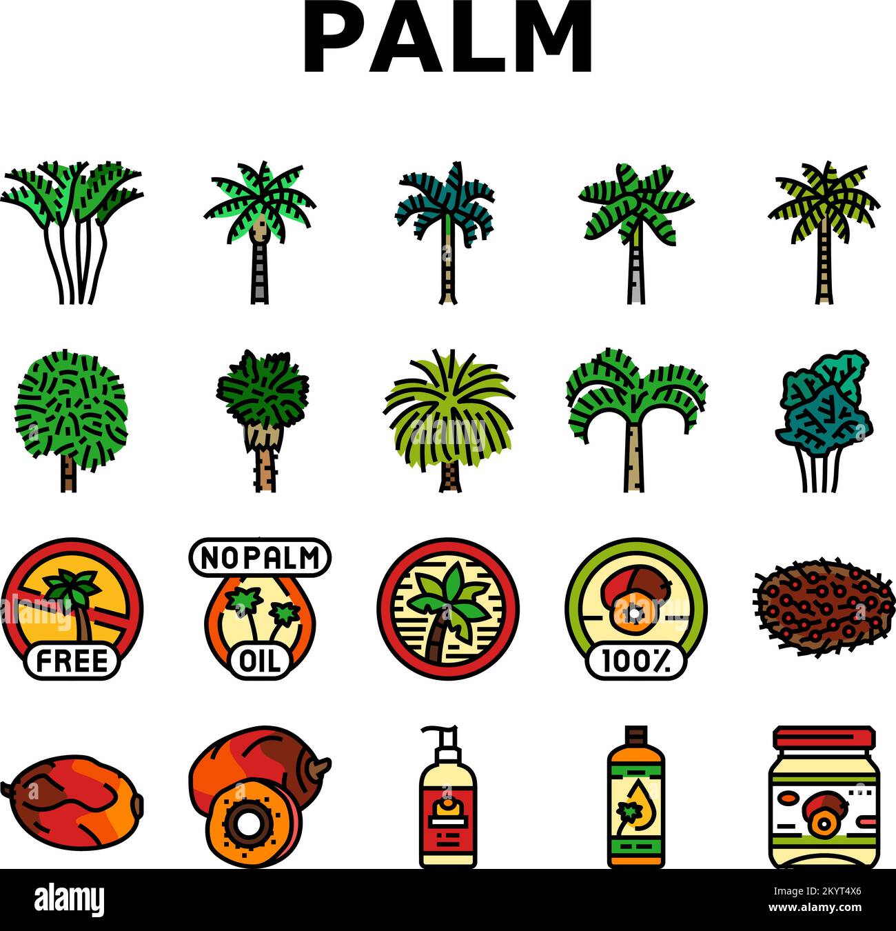 palm oil tree leaf plant icons set vector Stock Vector Image & Art - Alamy