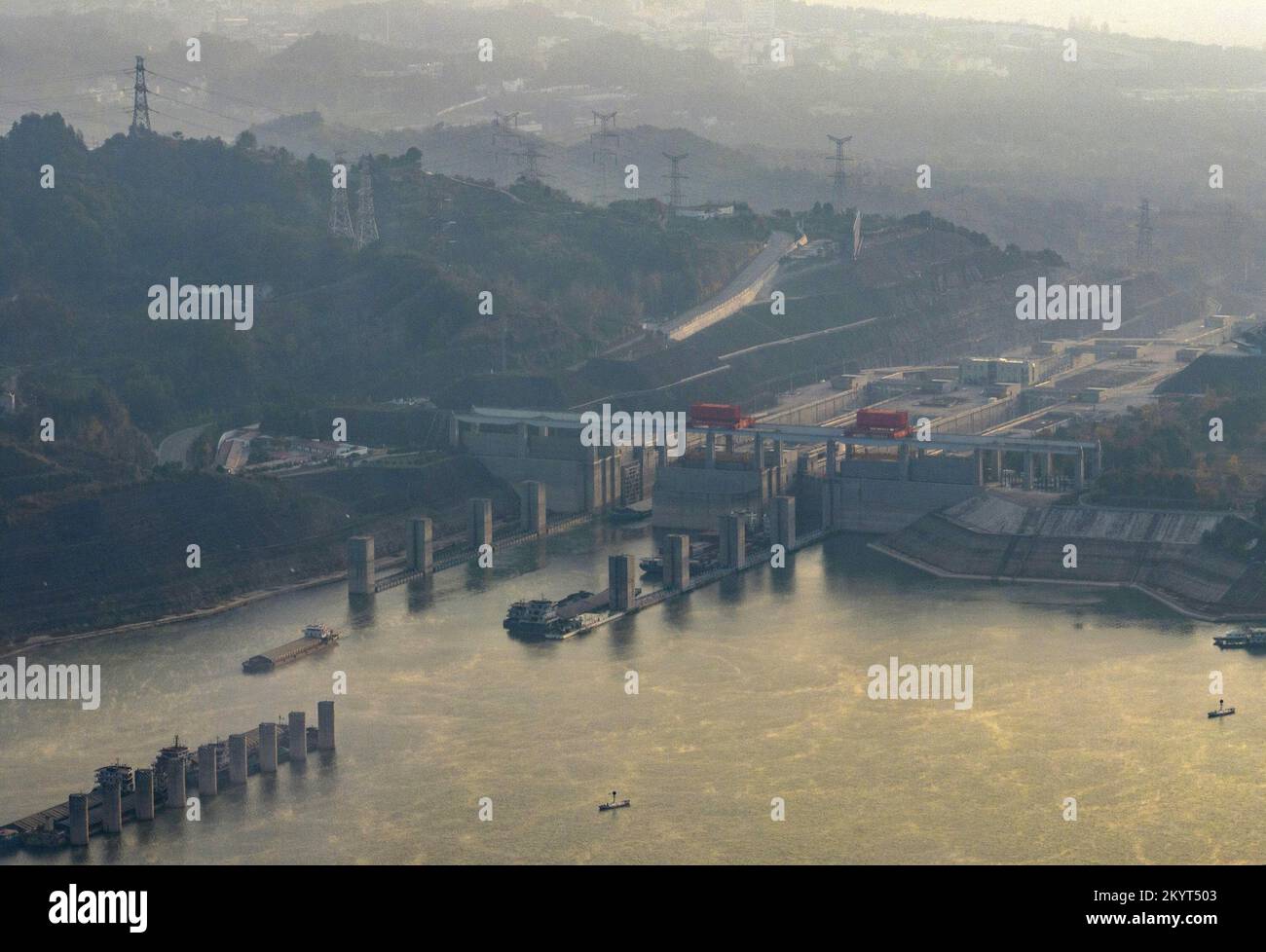 Aerial photo shows the misty and romantic scenery of the Three Gorges ...