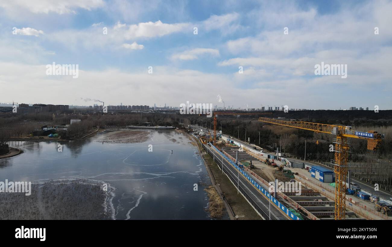 Aerial photo shows the construction site of Dongling Park Station of ...