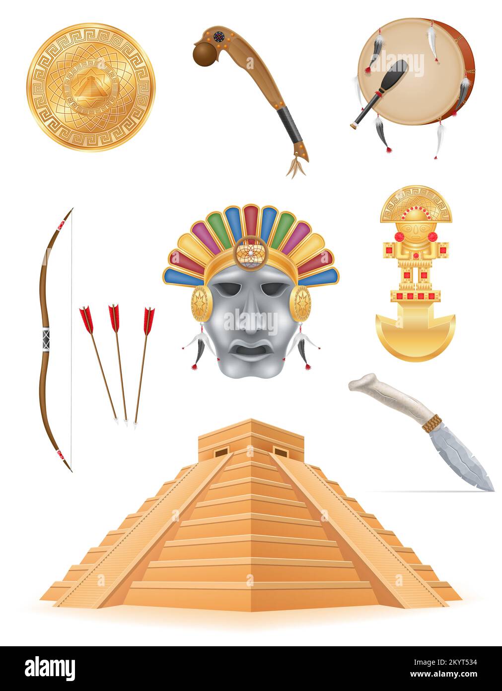 ancient objects and attributes of the maya vector illustration isolated ...