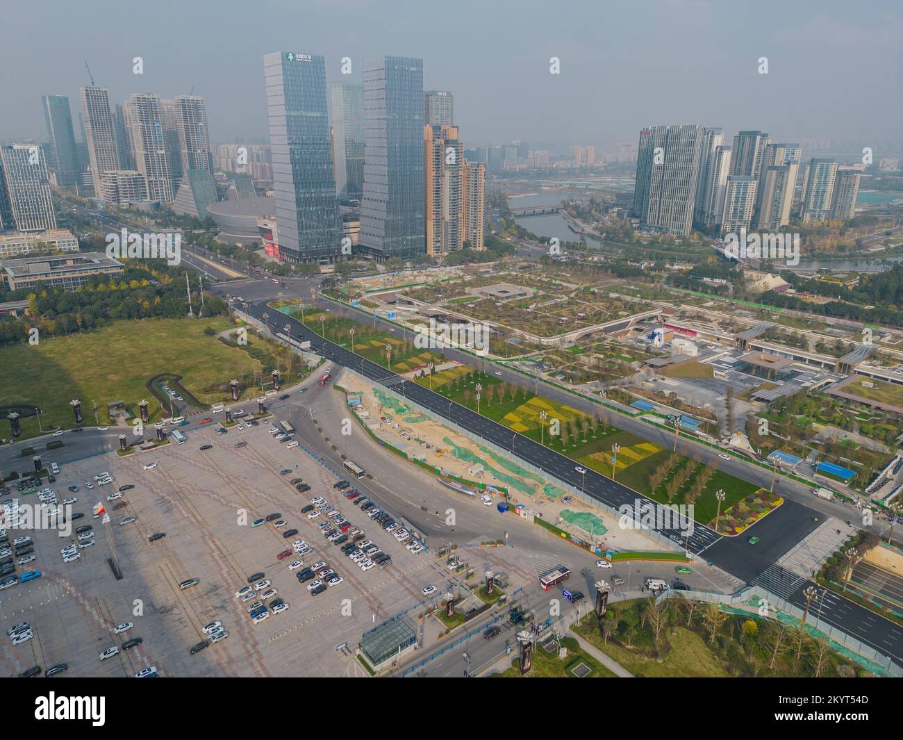 Aerial photos show Tianfu Avenue, the central axis of Chengdu City ...