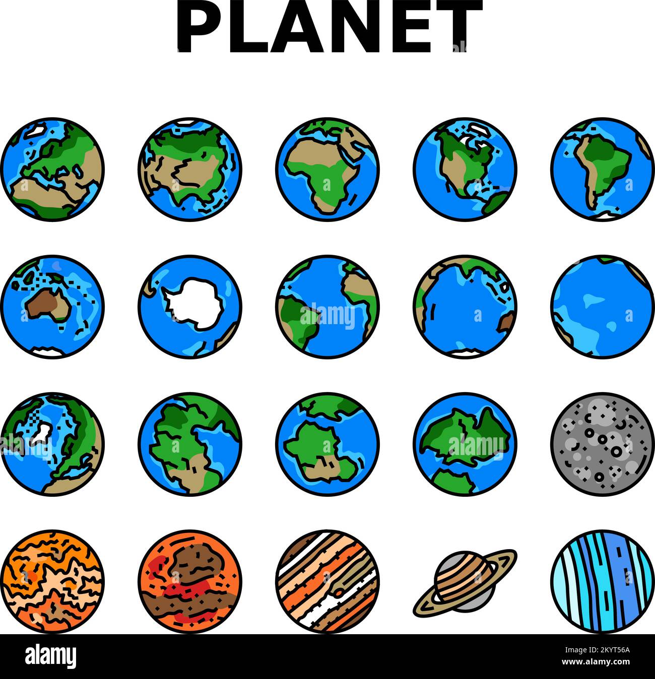 earth world planet globe map icons set vector Stock Vector Image & Art ...