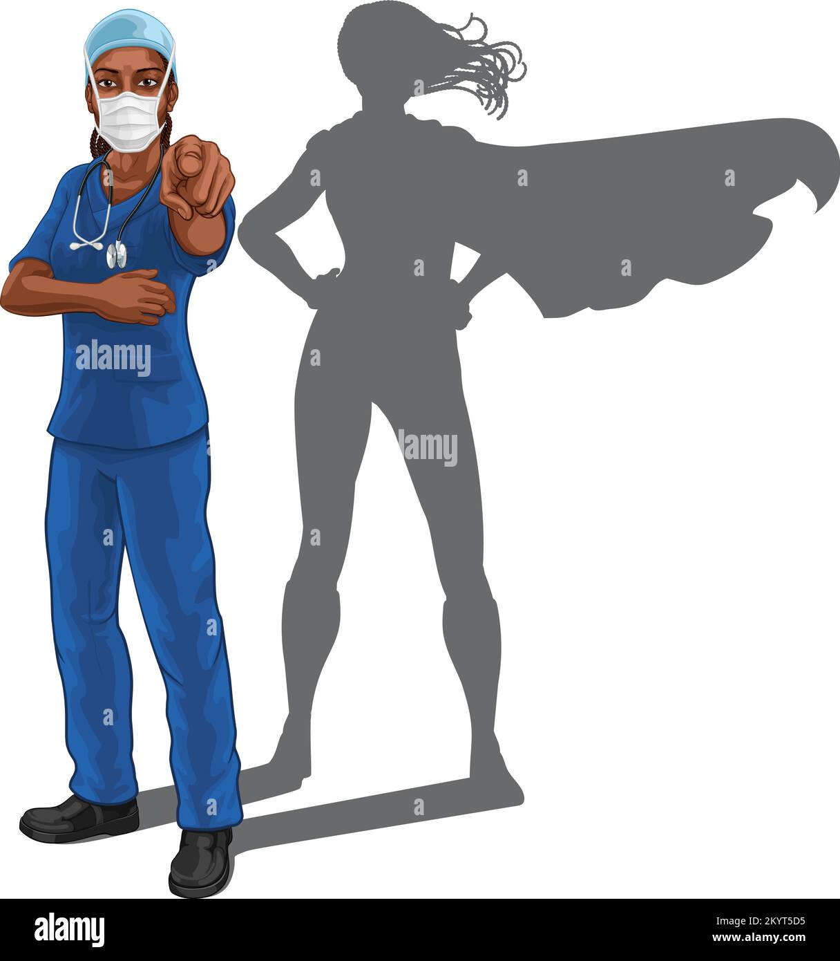 Super Hero Black Woman Doctor or Nurse Pointing Stock Vector Image ...