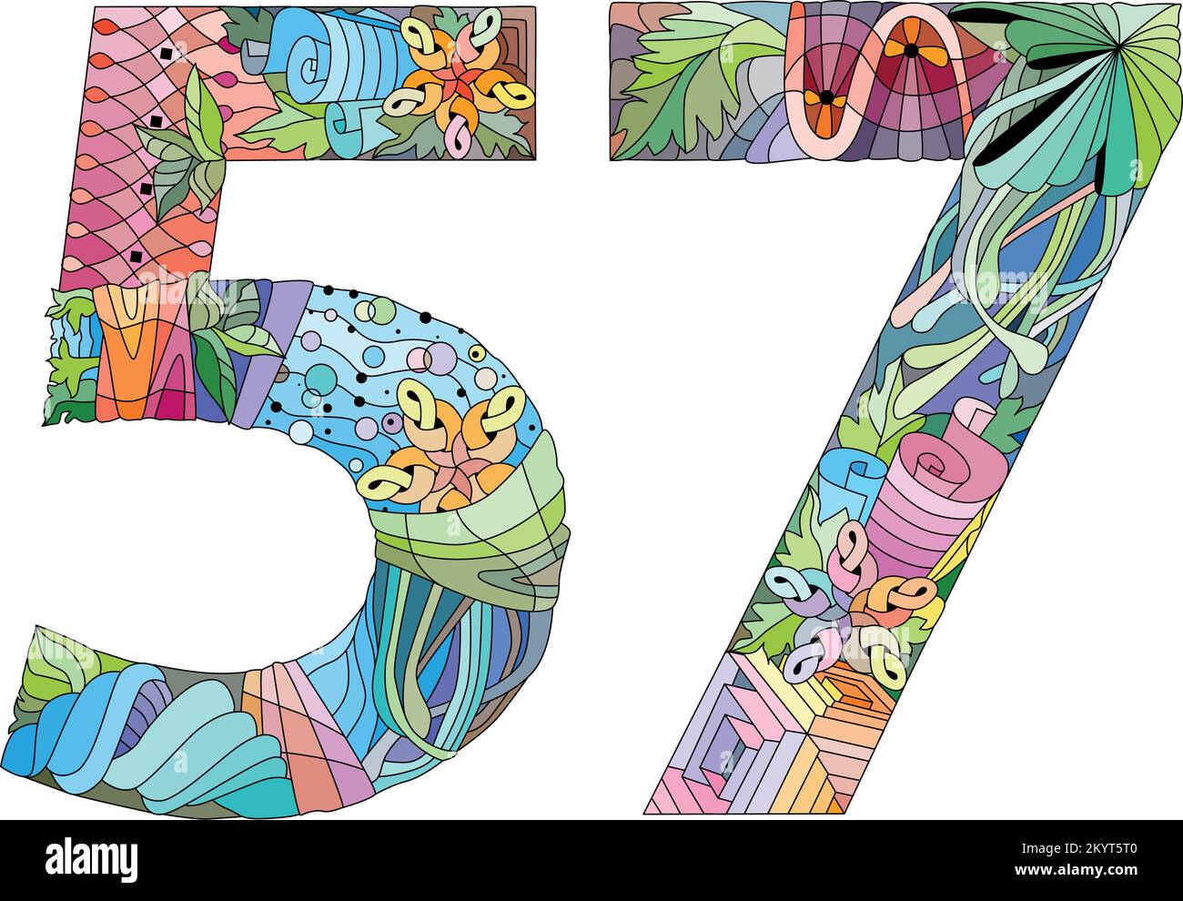 Fifty seven number Isolated zentangle illustration for decoration Stock ...