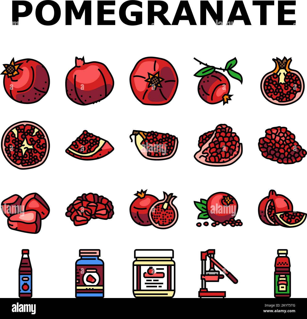 pomegranate fruit red food icons set vector Stock Vector Image & Art ...