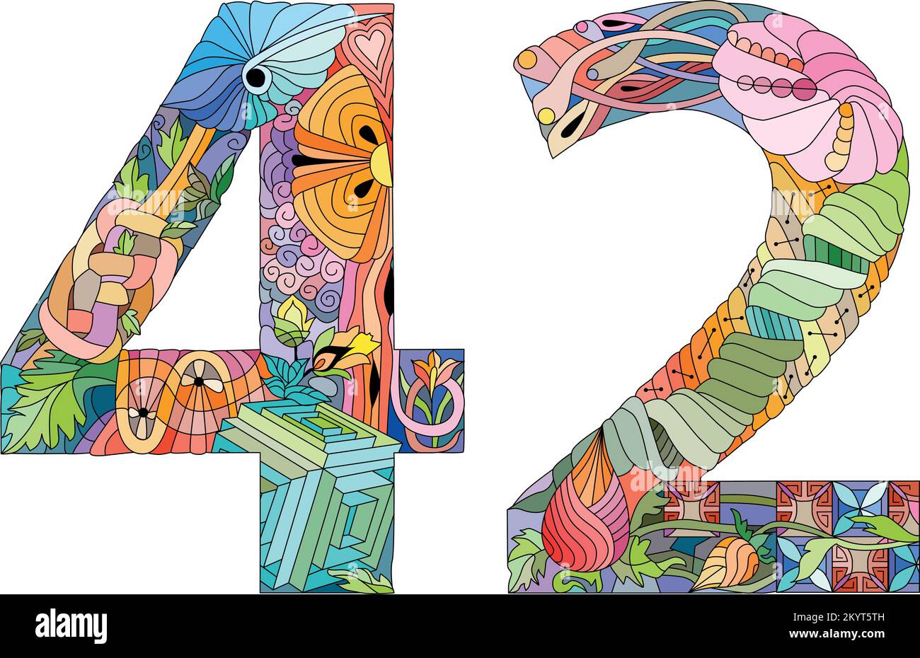 Forty-two number Isolated zentangle illustration for decoration Stock ...