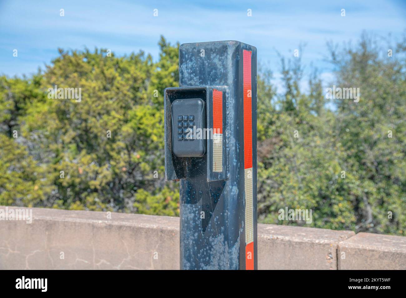 Electronic gate lock with key code at the Lake Austin Dam facility in ...