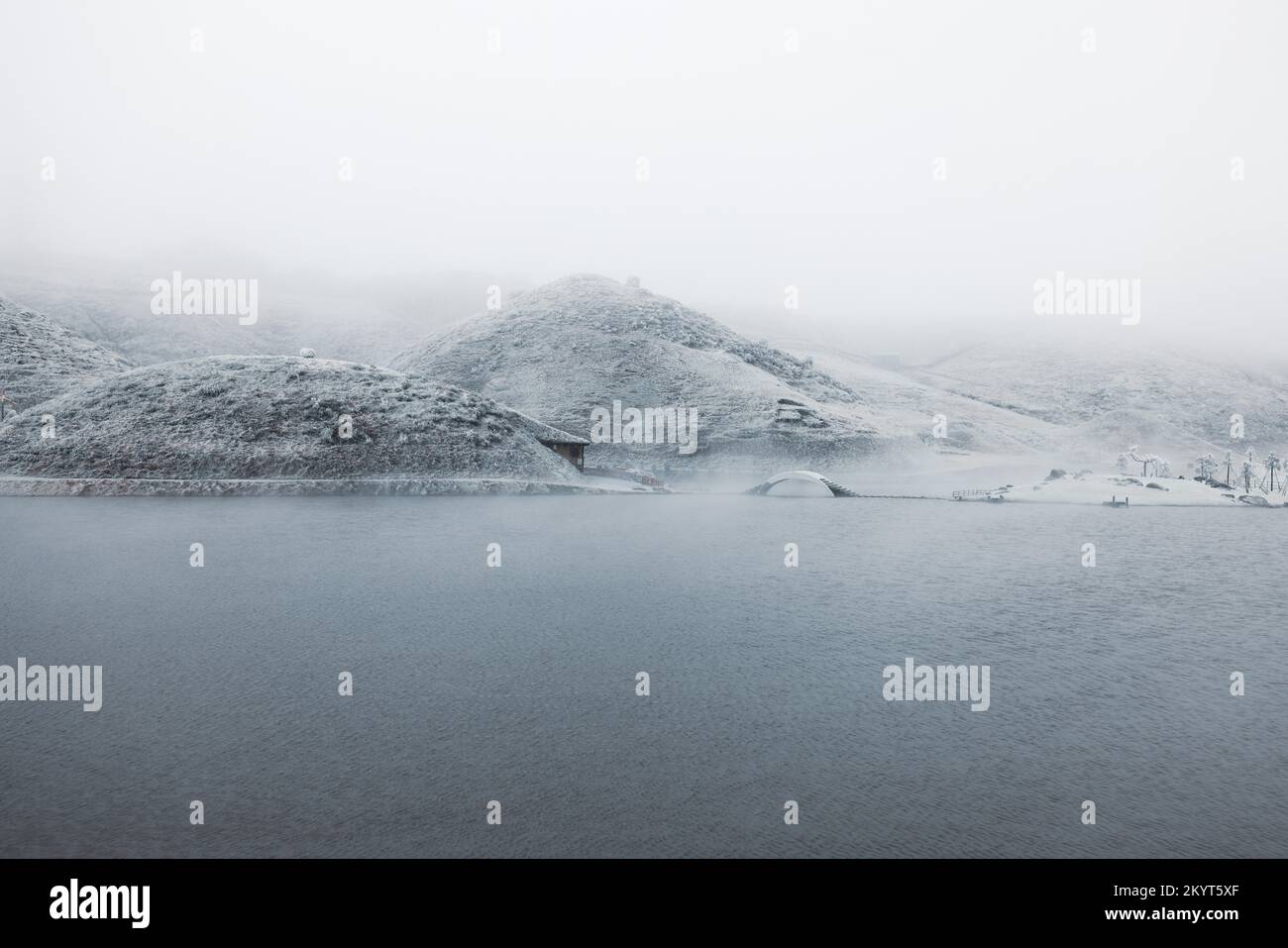 Aerial photo shows the snow scenery of Yangtianhu Scenic Area in Beihu ...