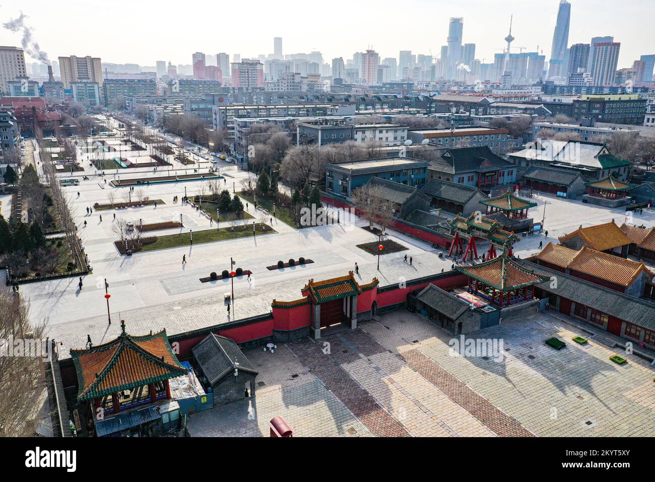 Aerial photo shows the citizens playing in the pocket park on Shenyang ...