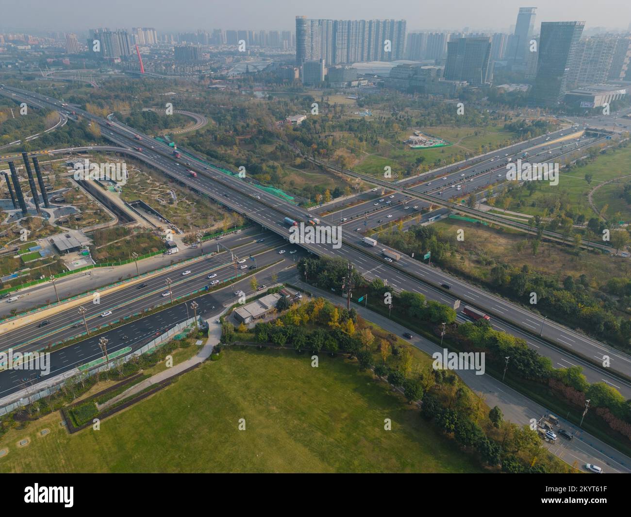 Aerial photos show Tianfu Avenue, the central axis of Chengdu City ...
