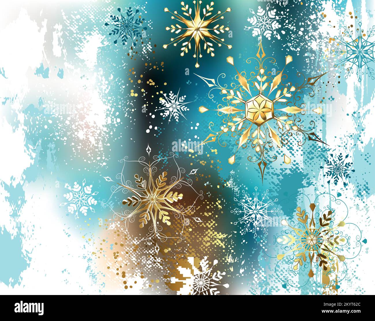 Christmas, winter background, painted blue, white, golden paint with ...