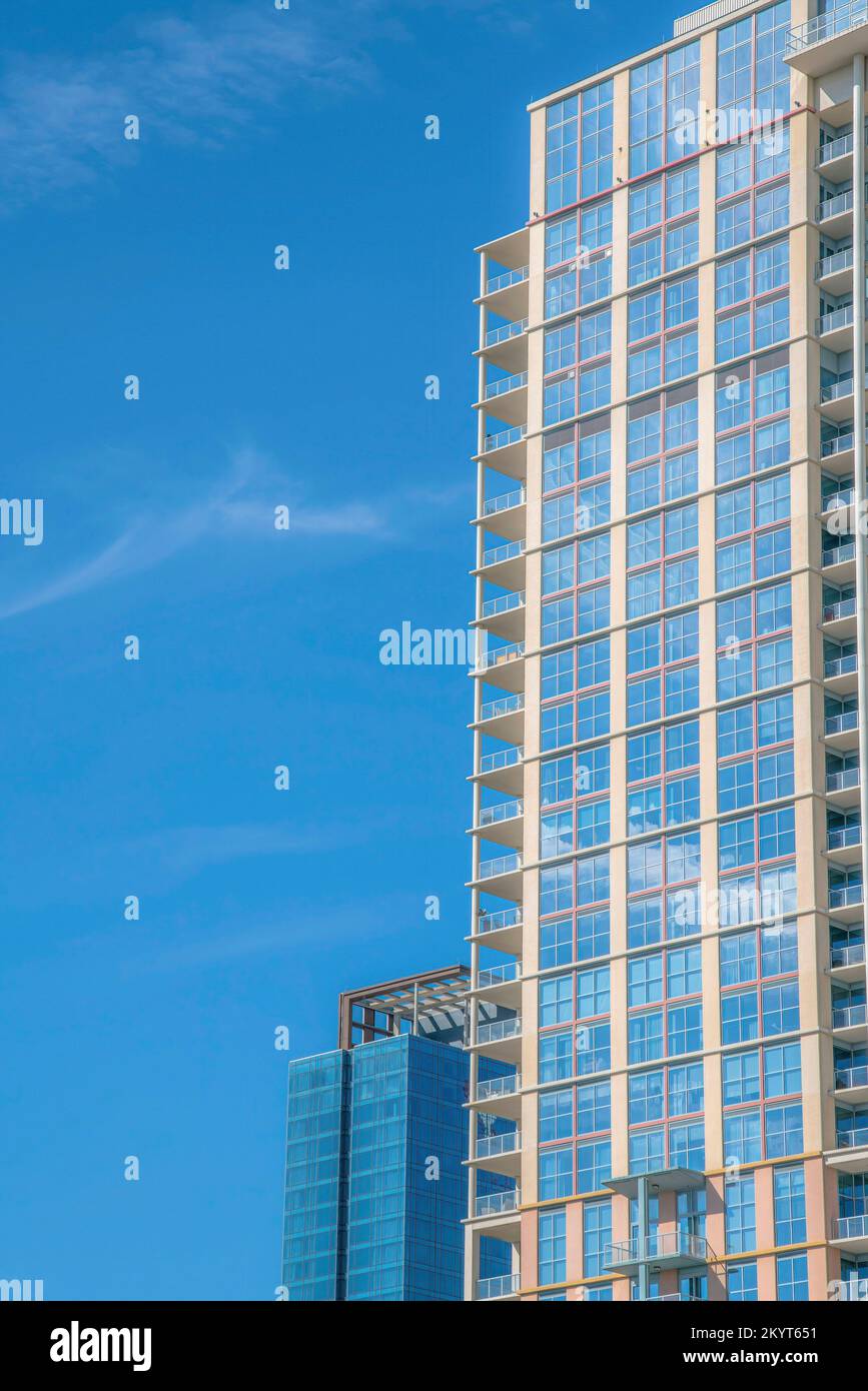 Residential building exterior seen at a housing area in downtown Austin ...