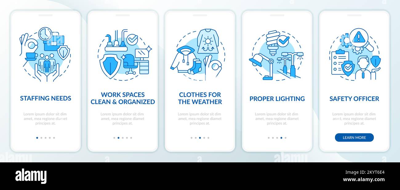 Avoiding Occupational Injuries Tips Blue Onboarding Mobile App Screen
