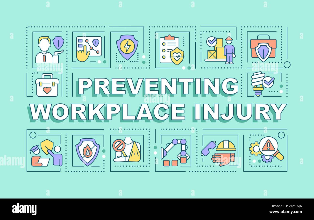 Preventing workplace injury word concepts light blue banner Stock ...