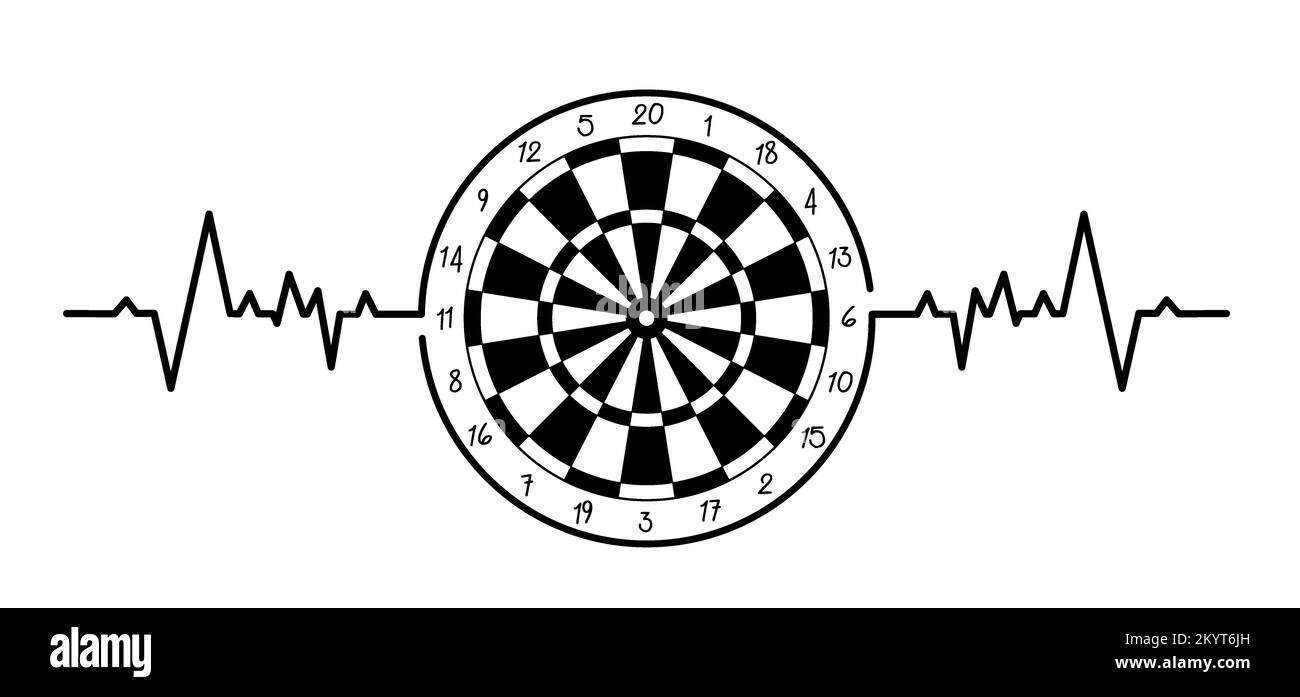 Cartoon heartbeat wave and dart board scoring symbol. Dartboard and ...