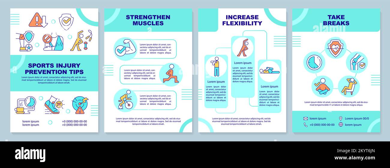 Sports injury prevention tips blue brochure template Stock Vector Image ...