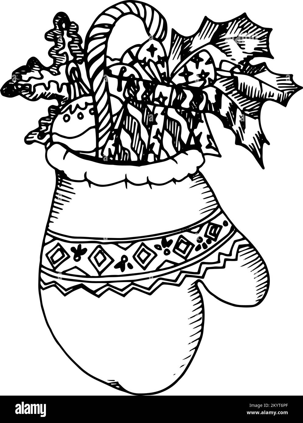 Hand Drawing Artistic Doodle Icon. Christmas Mitten. New Year Vintage ...