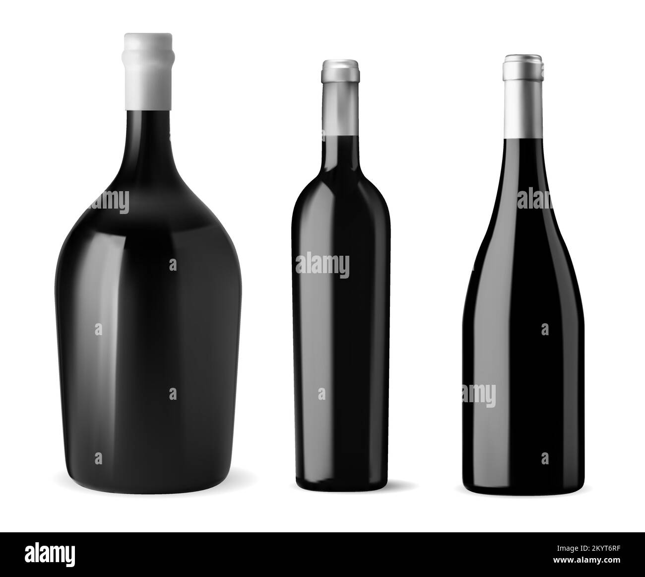 Red wine bottle blank, isolated vector mockup. Closeup illustration of ...