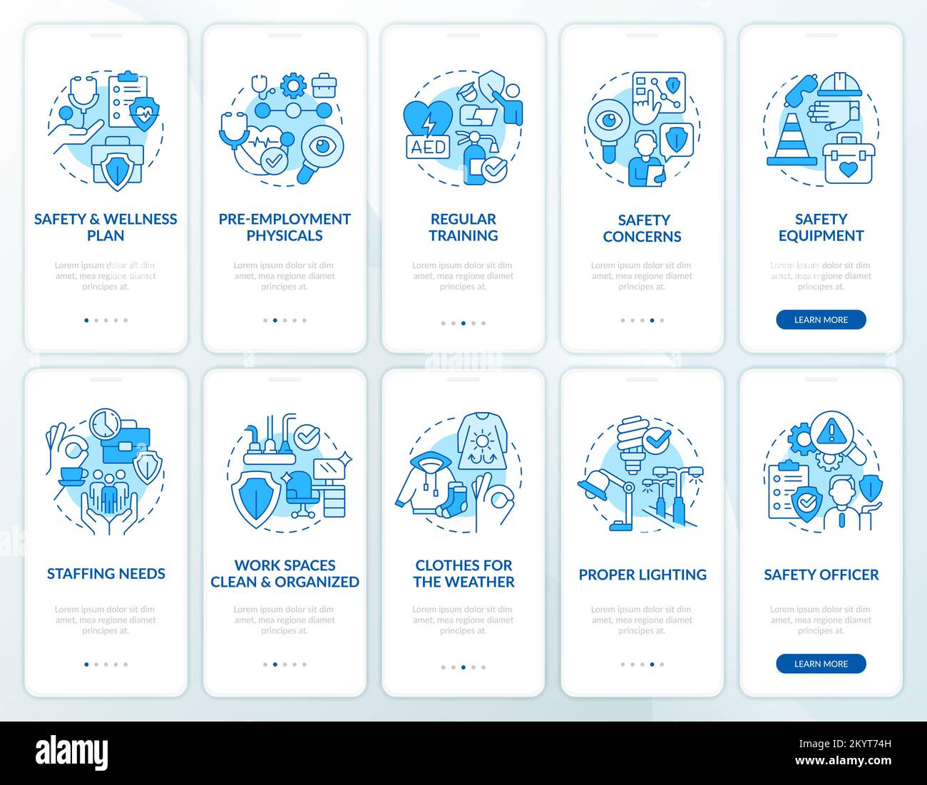 Avoiding Injuries At Work Tips Blue Onboarding Mobile App Screen Set Stock Vector Image And Art