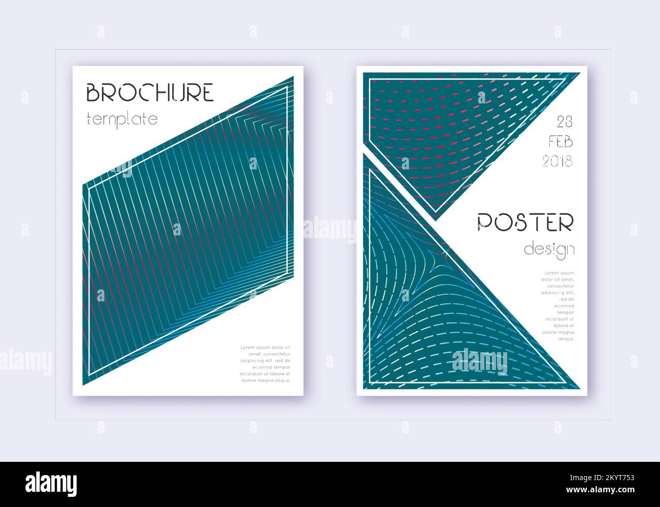 Triangle cover design template set. Red white blue abstract lines on ...