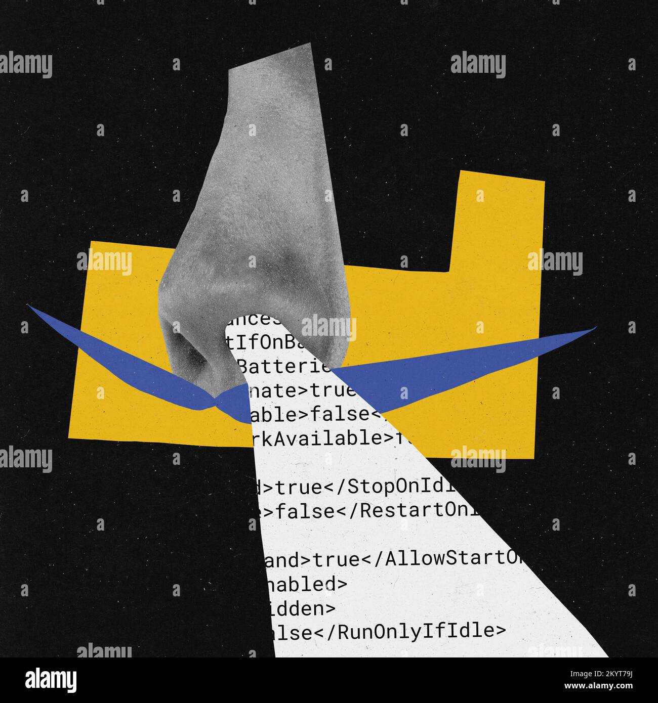 Contemporary art collage. Creative design. Male nose sniffing code ...