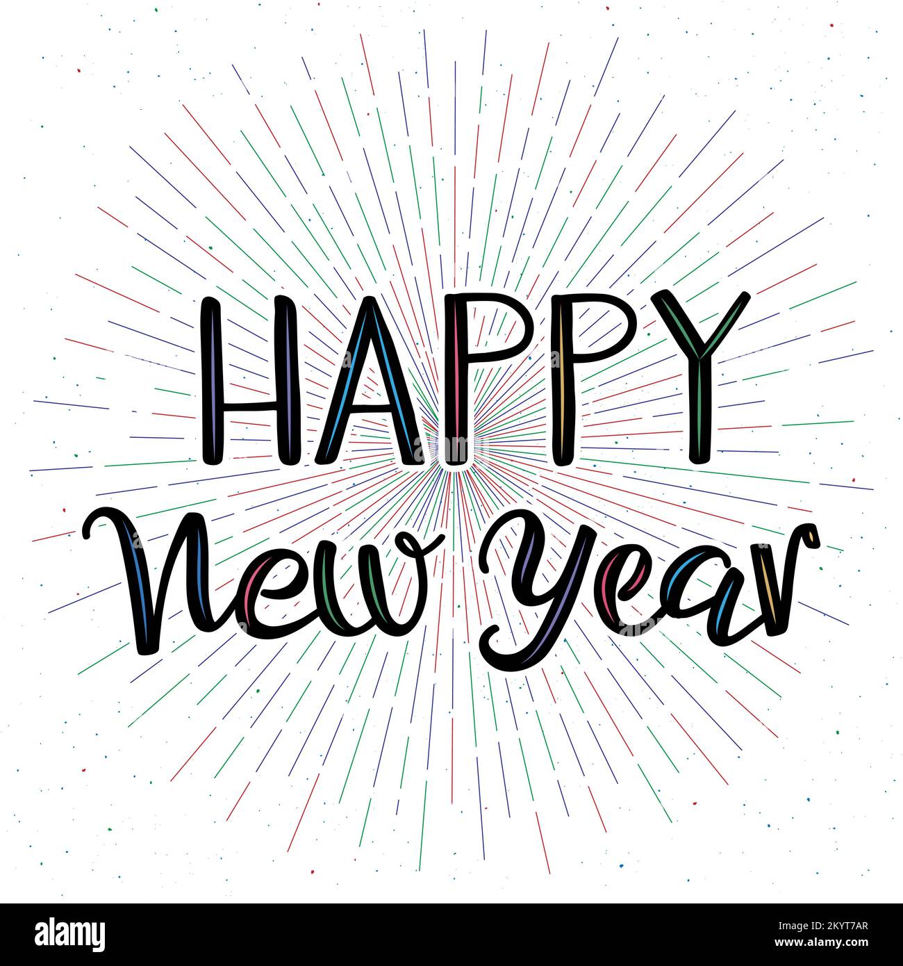 Happy New Year greeting card. Handwritten modern brush calligraphy ...