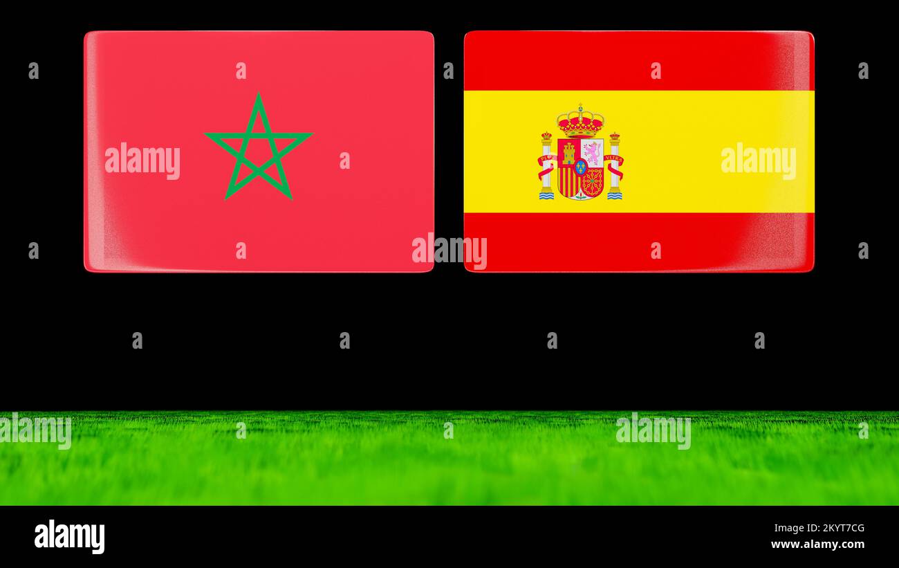 National Flags of Morocco and Spain as glossy cards floating over a ...